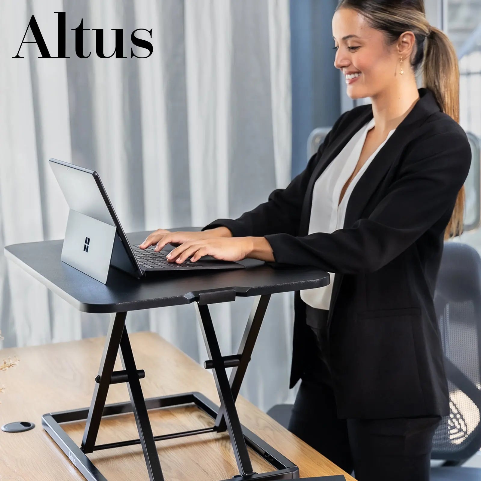 Altus Sit Stand Desk Riser laptop desk standing desk converter black ...